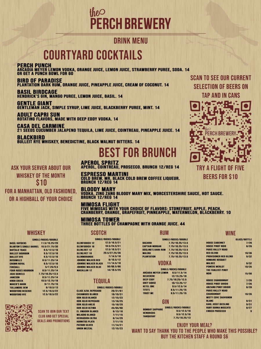 Main Menu | The Perch Brewery
