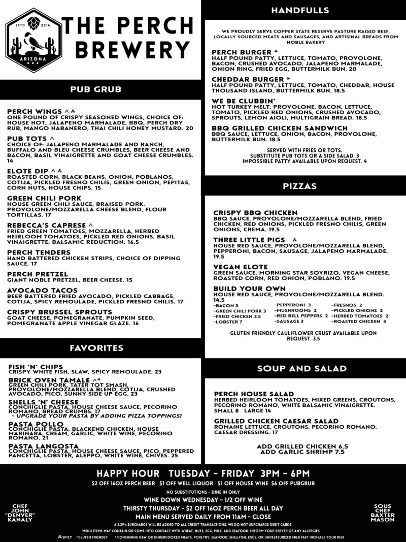 Menu at The Perch Pub & Brewery – Top Restaurants Chandler AZ